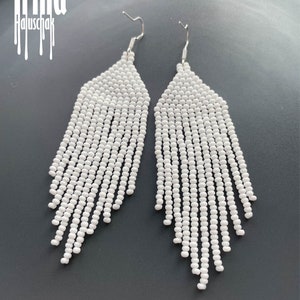 White Beaded Earrings. Seed Bead Earrings. Modern Earrings, Boho ...