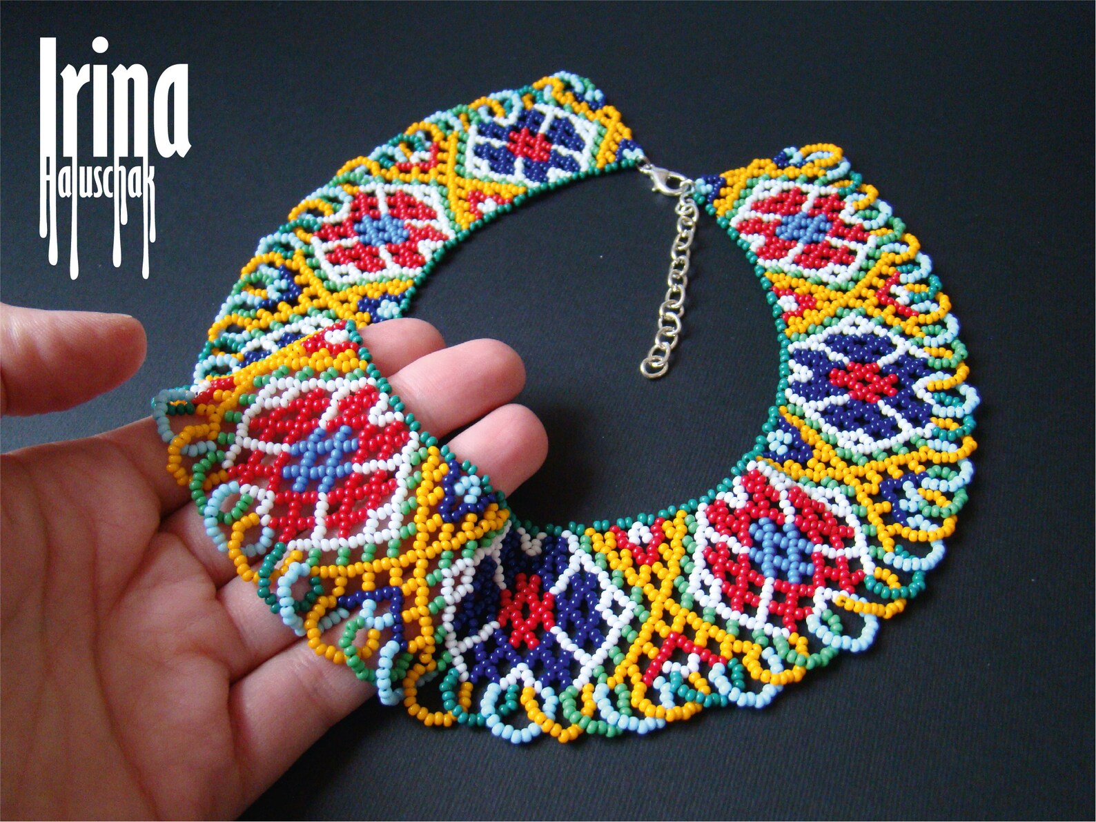 Flower Pattern Beaded Necklace Ukraine Seed Bead Necklace - Etsy