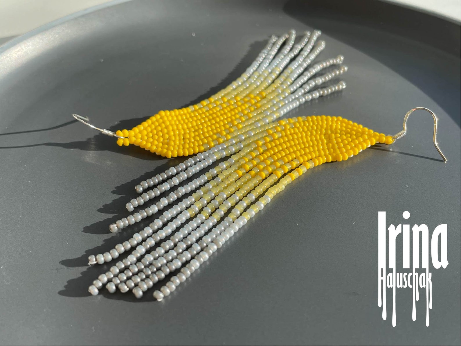 Yellow and Grey Shadows Beaded Earrings Gradient Seed Bead - Etsy