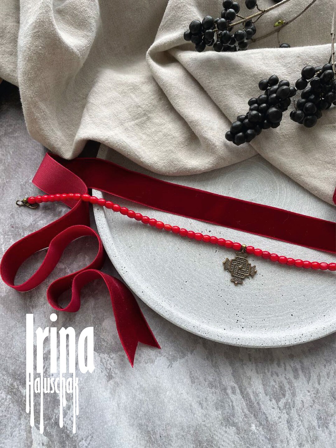 Red Coral Beads Necklace With Brass Hutsul Cross Ukraine Necklace to ...