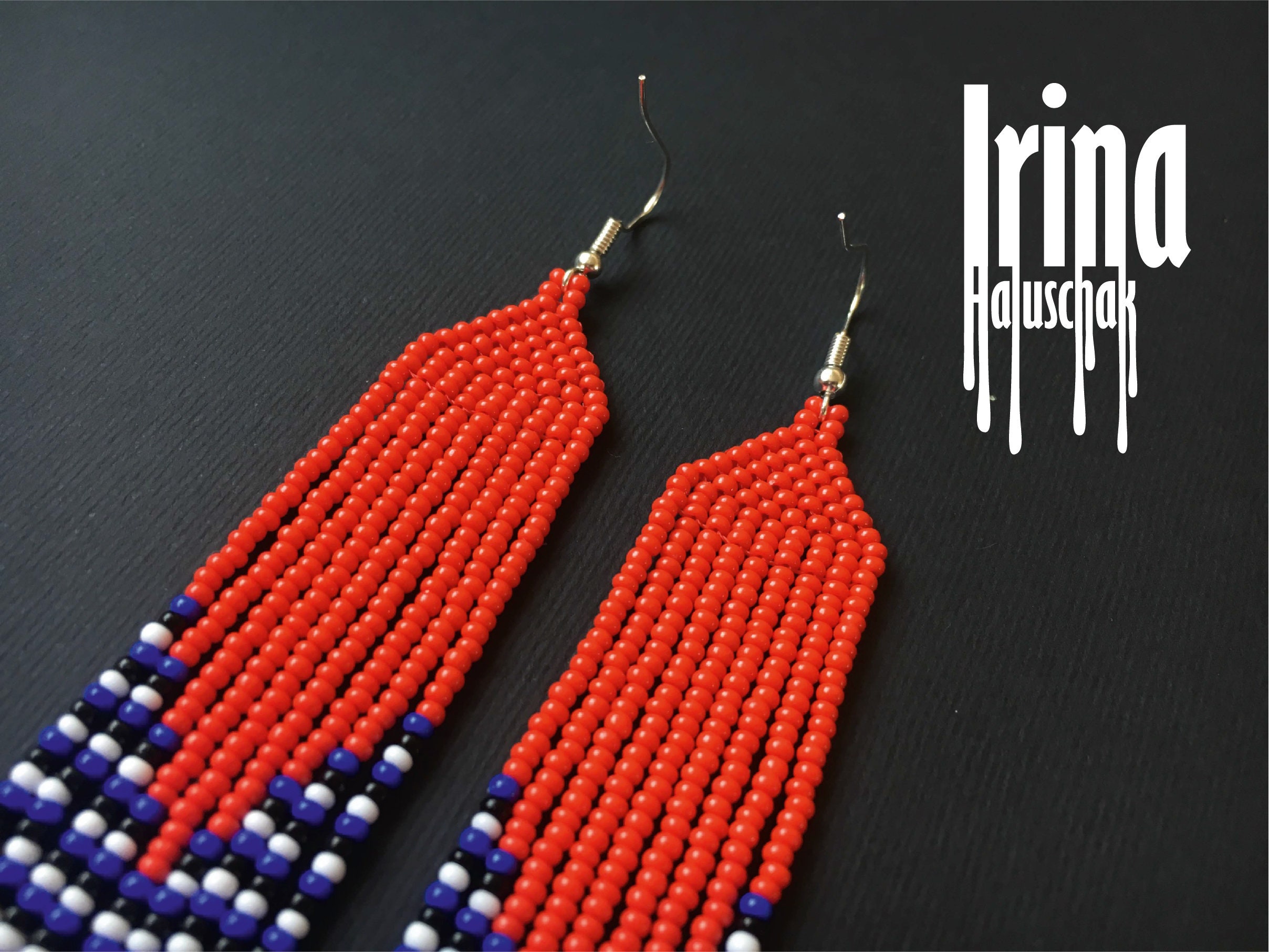 Beaded Earrings Red Seed Bead Earrings Native American | Etsy