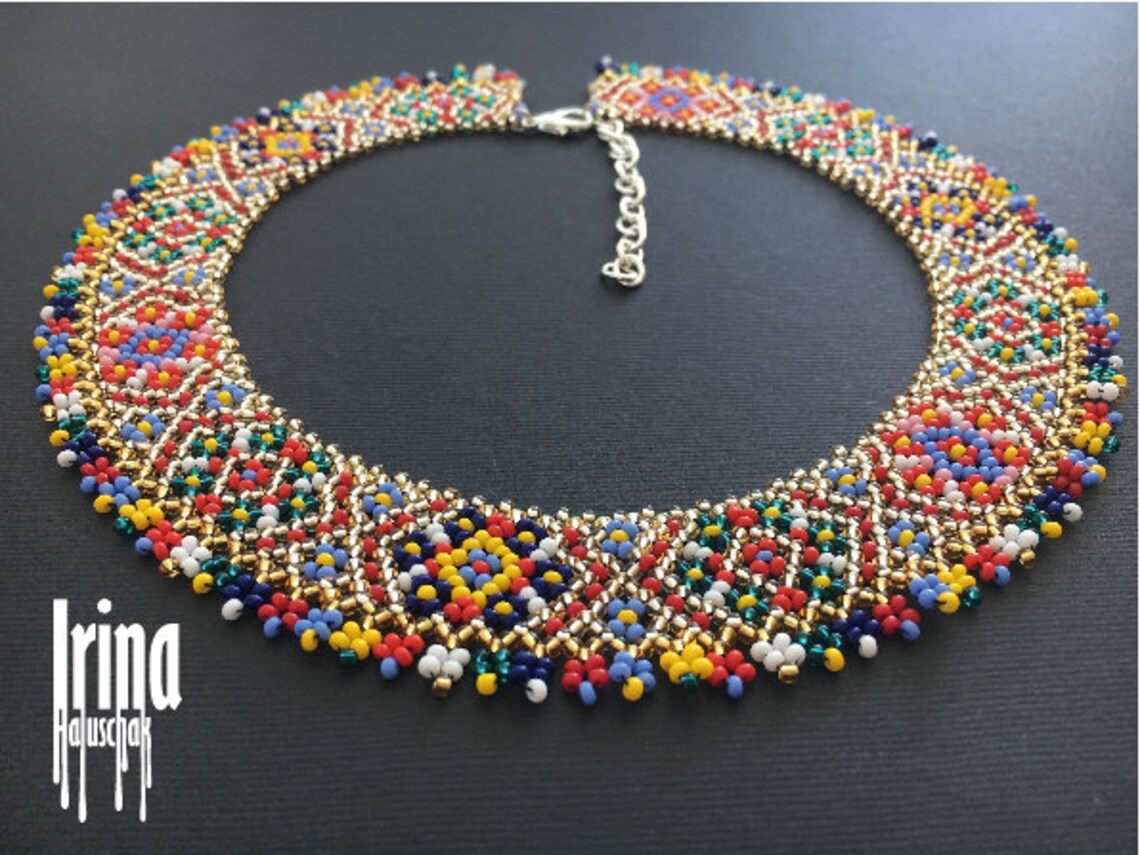Ukrainian traditional necklace Beaded collar Silyanka Seed | Etsy