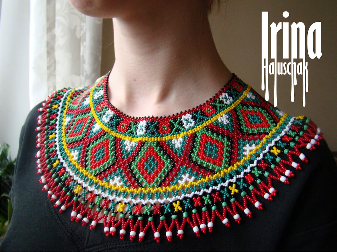 Ukrainian Seed Bead Necklace Beaded Collar Czech Seed Bead Vyshyvanka ...