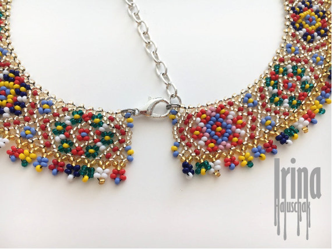 Ukrainian traditional necklace Beaded collar Silyanka Seed | Etsy