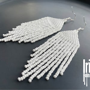 White Beaded Earrings. Seed Bead Earrings. Modern Earrings, Boho ...