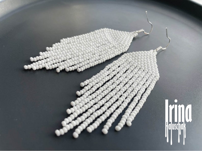 White Beaded Earrings. Seed Bead Earrings. Modern Earrings - Etsy