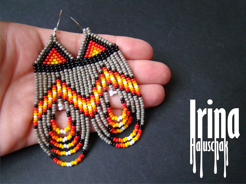 Gray Native American Style Beaded Earings Seed Bead Earrings | Etsy