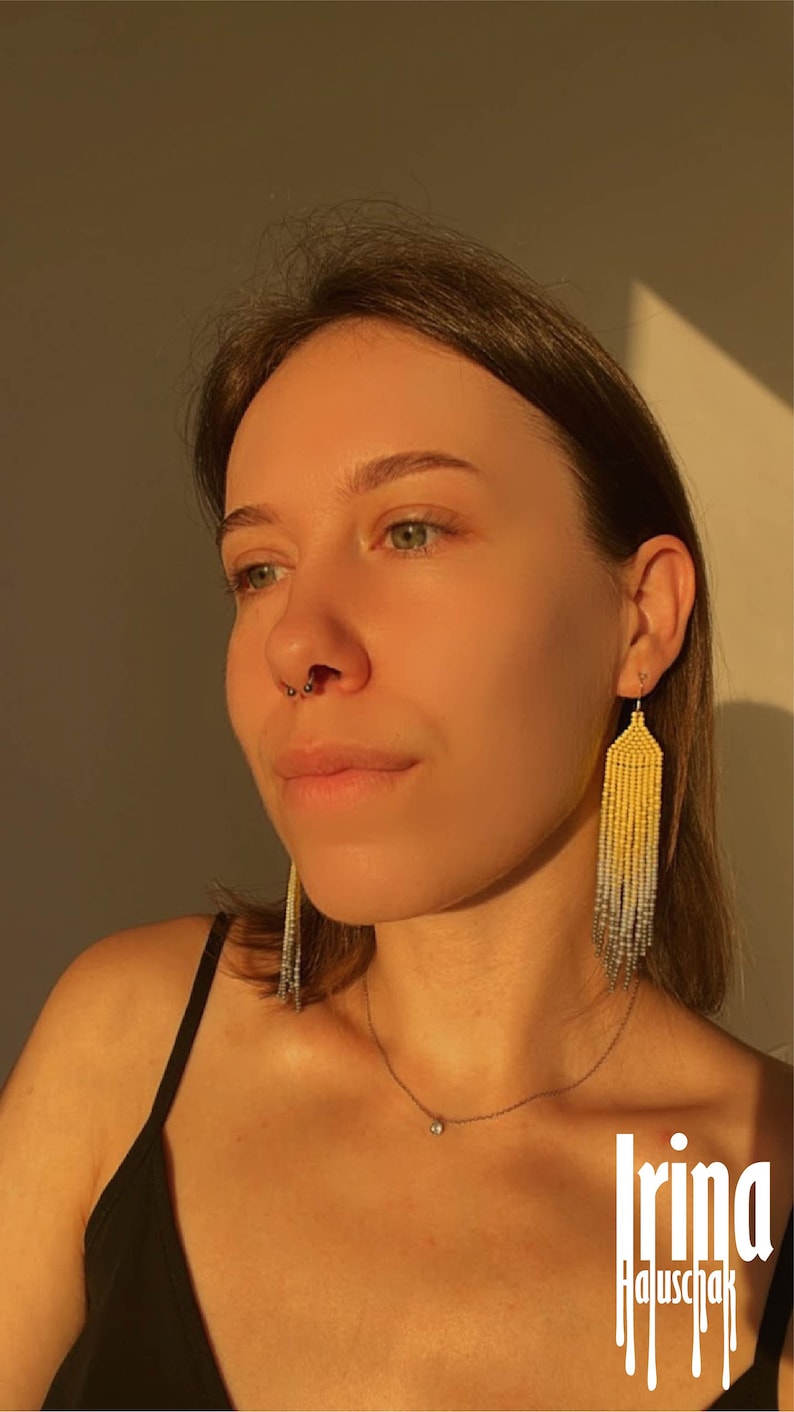 Yellow and Grey Shadows Beaded Earrings Gradient Seed Bead - Etsy