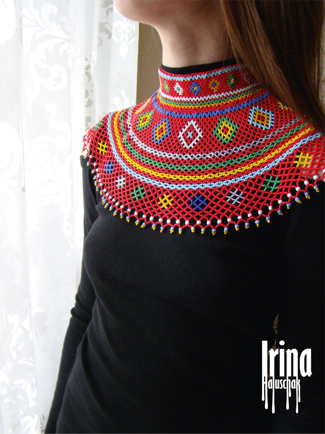 Traditional Ukrainian Lemko Seed Bead Necklace Krywulka. Red Beaded ...