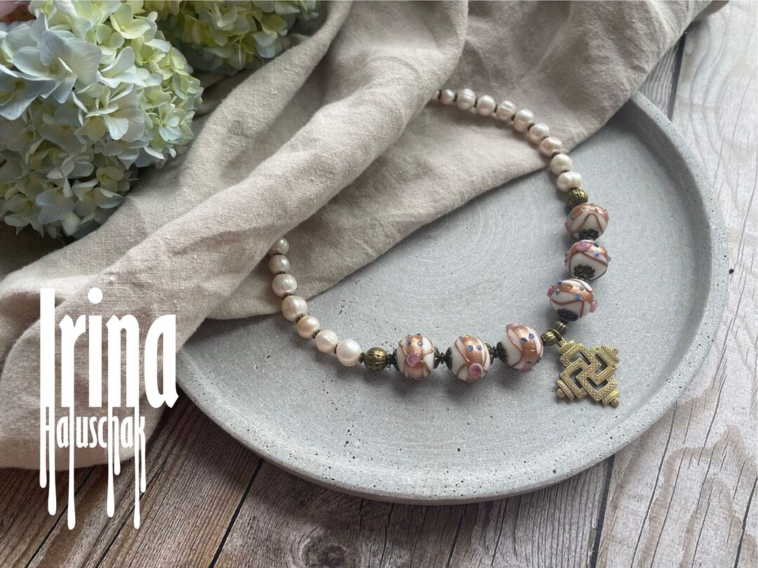 White Ukraine Necklace Hutsul Brass Cross Necklace Zgarda Cross ...