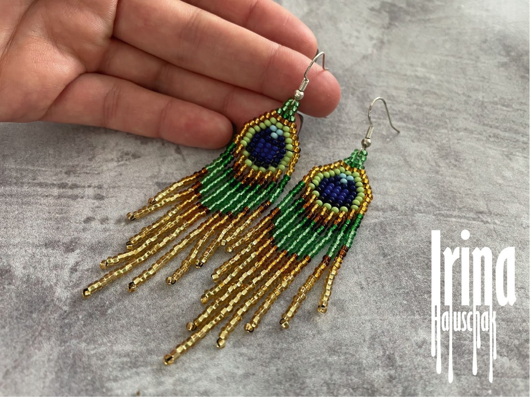 Peacock beaded earrings store