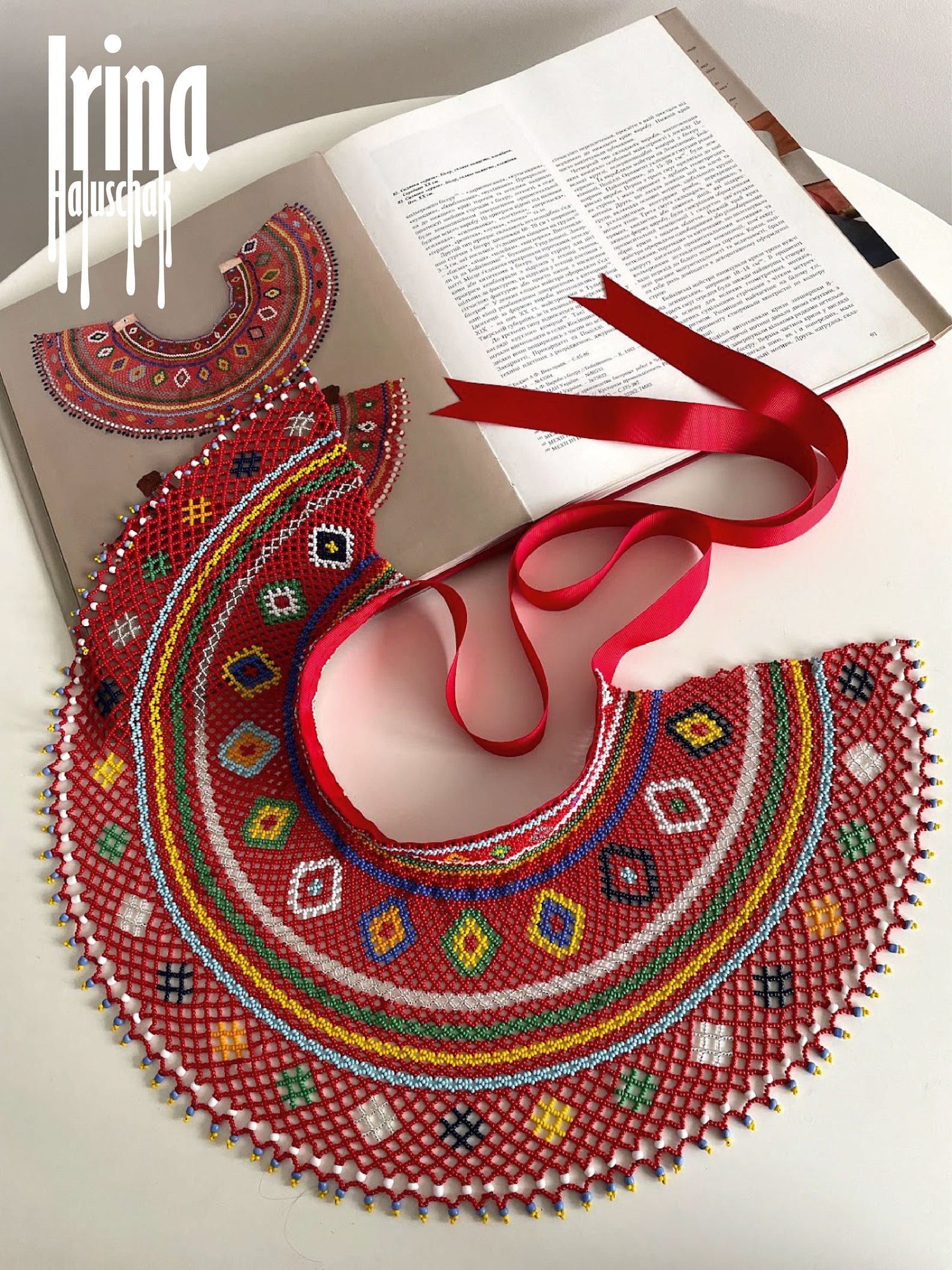 Traditional Ukrainian Lemko Seed Bead Necklace Krywulka. Red Beaded ...