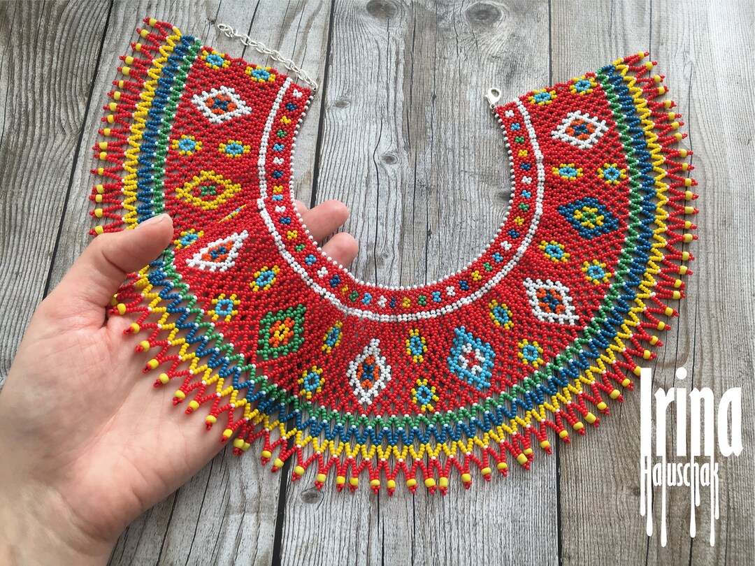 Traditional Ukrainian Jewelry Beaded Necklace Lemko Kryza Seed Bead ...