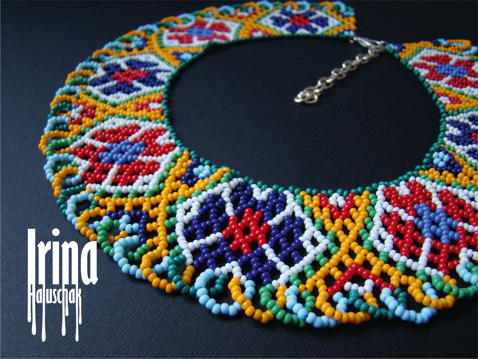 Flower Pattern Beaded Necklace Ukraine Seed Bead Necklace - Etsy
