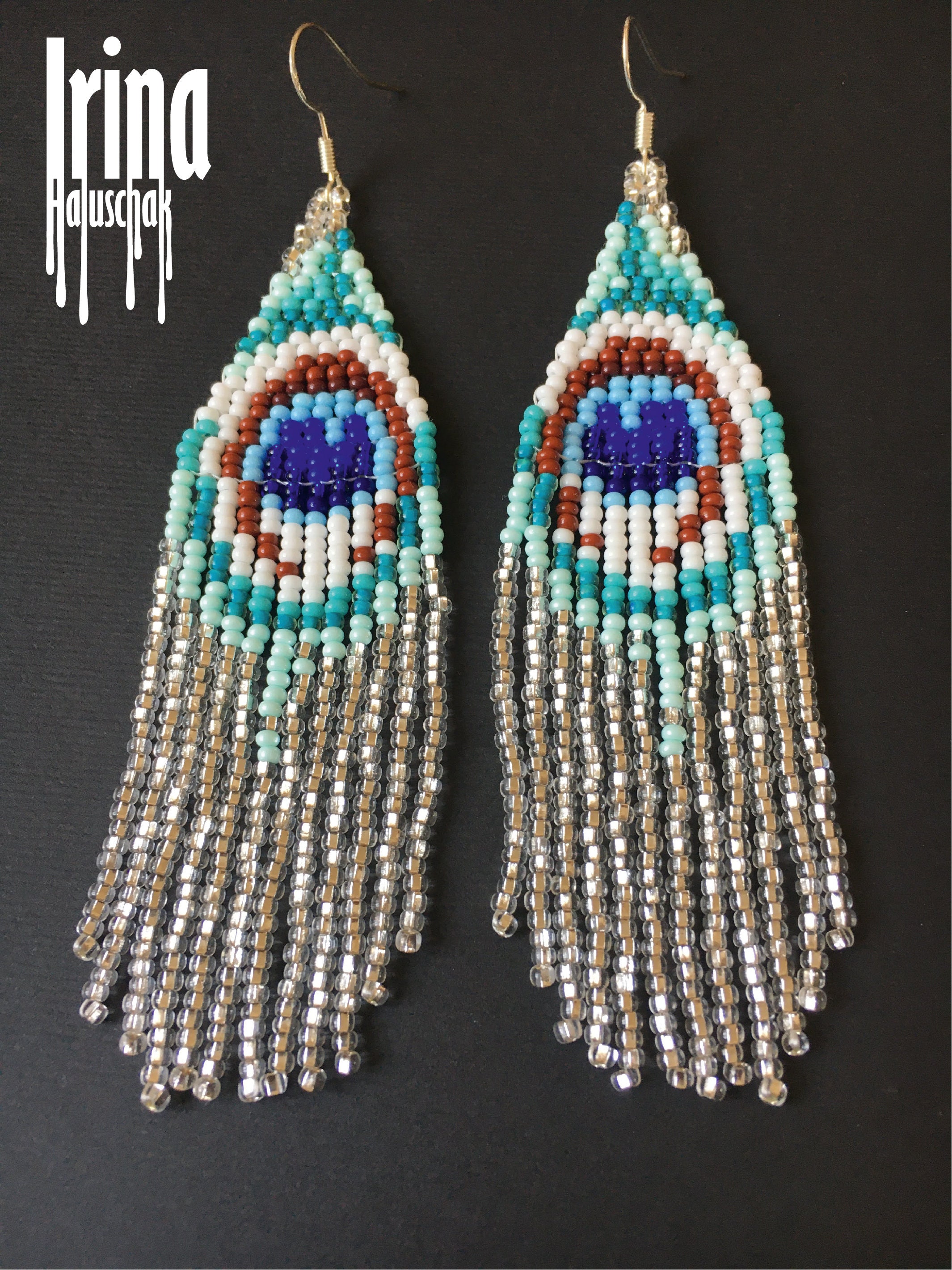 Peacock beaded earrings Silver seed bead earrings Peacock | Etsy