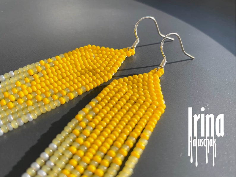 Yellow and Grey Shadows Beaded Earrings Gradient Seed Bead - Etsy