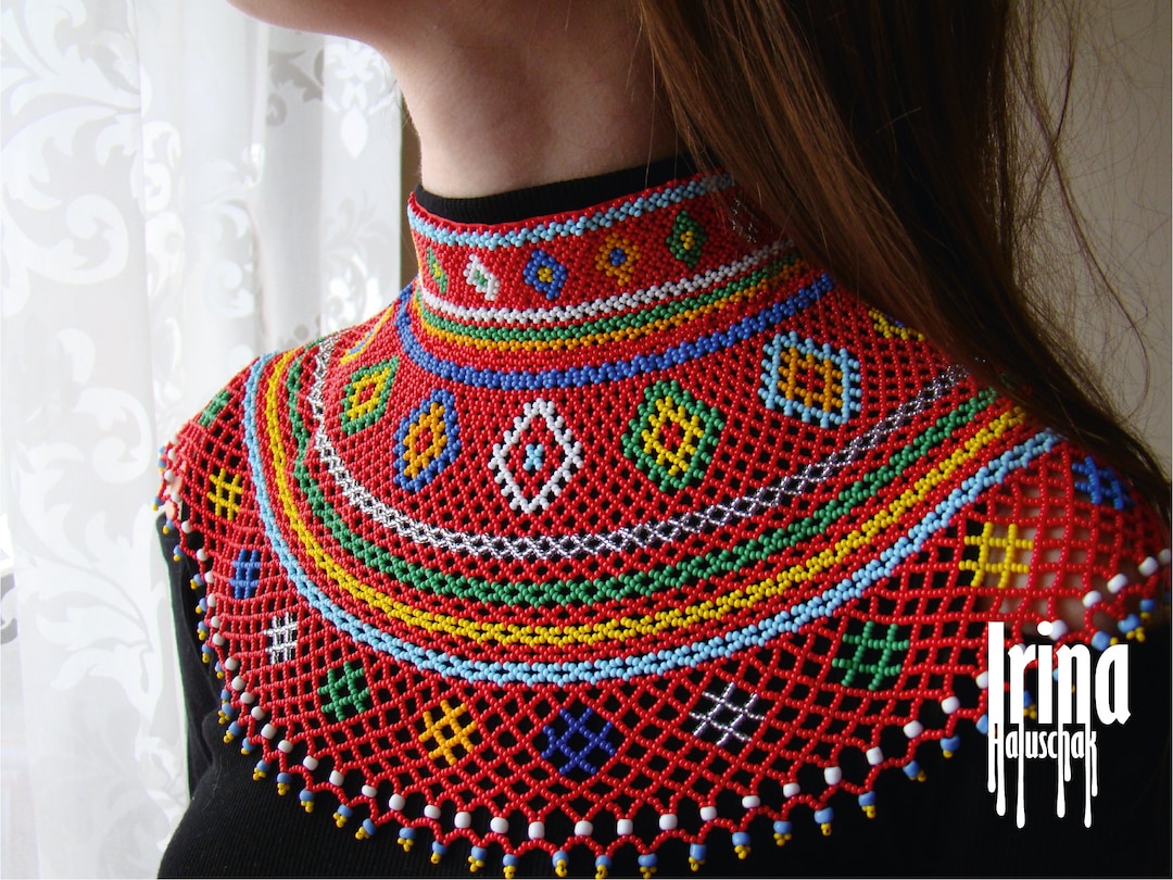 Traditional Ukrainian Lemko Seed Bead Necklace Krywulka. Red Beaded ...