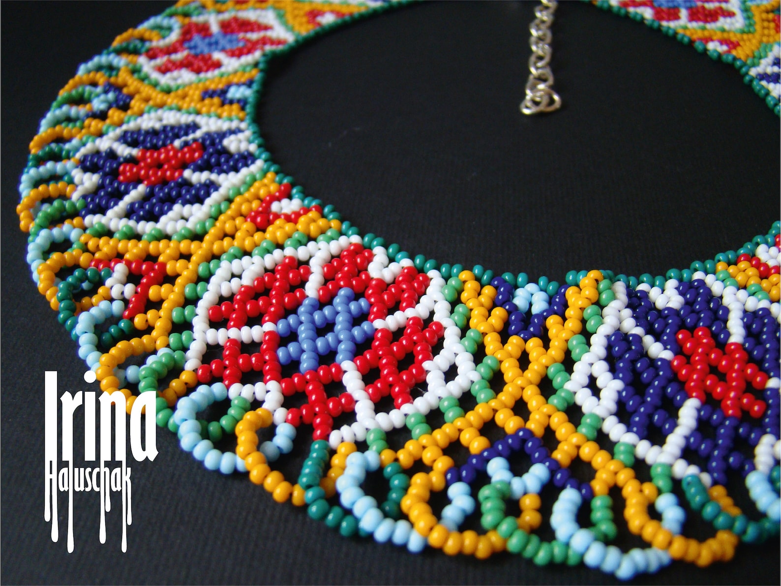 Flower Pattern Beaded Necklace Ukraine Seed Bead Necklace - Etsy