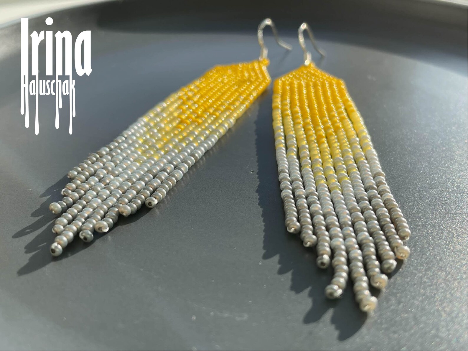 Yellow and Grey Shadows Beaded Earrings Gradient Seed Bead - Etsy
