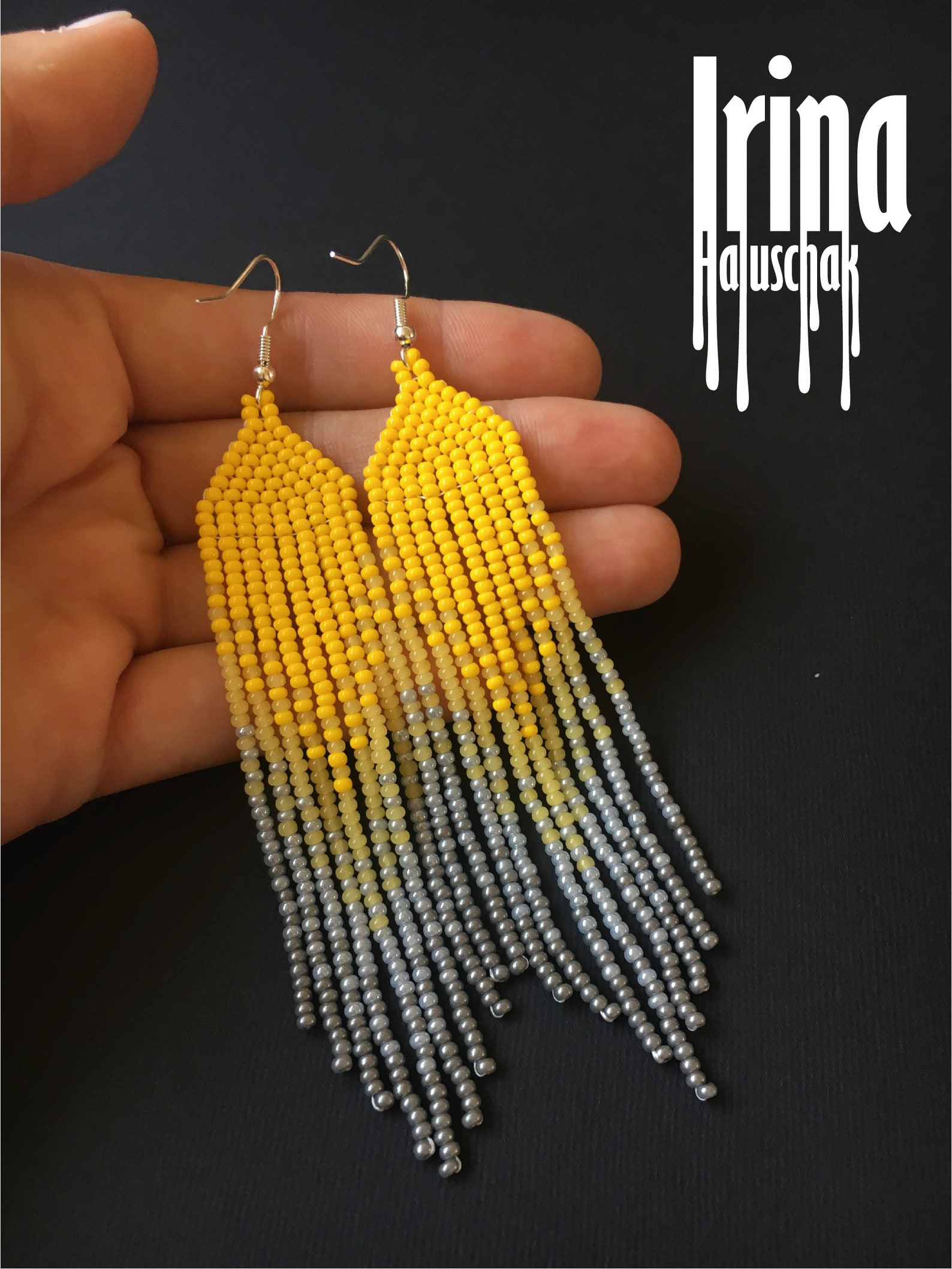 Yellow and Grey Shadows Beaded Earrings Gradient Seed Bead - Etsy