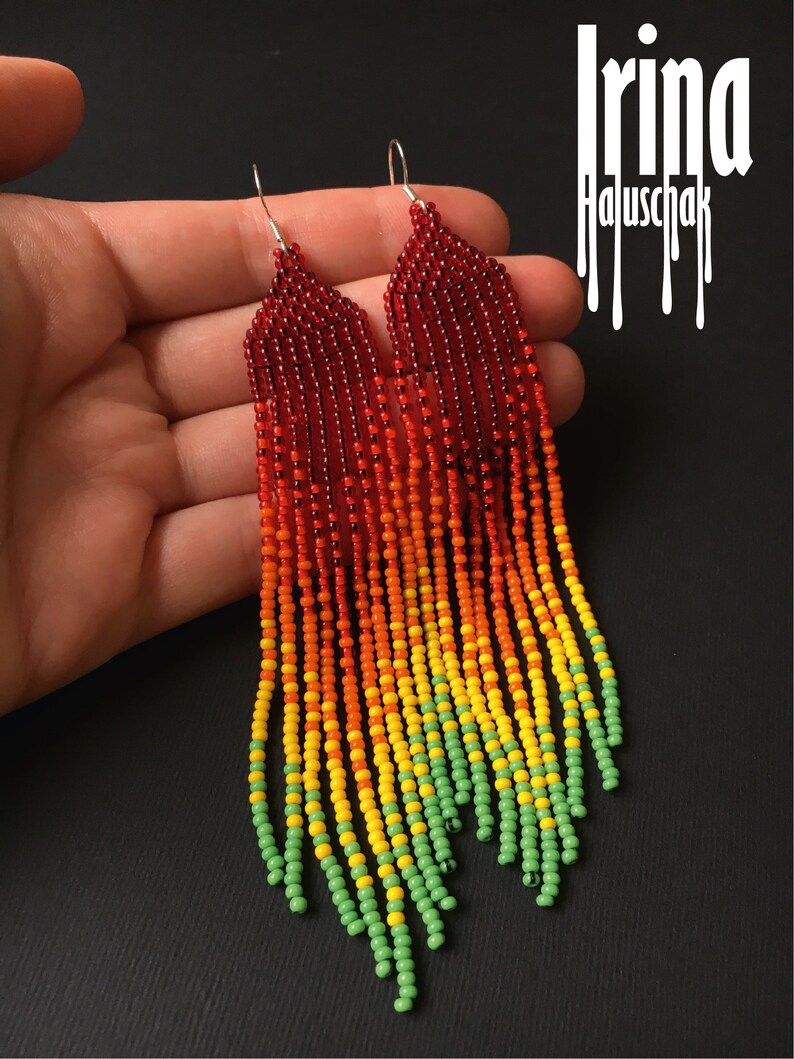 Dark Red Long Beaded Earrings Indian Gradient Earrings Red Etsy