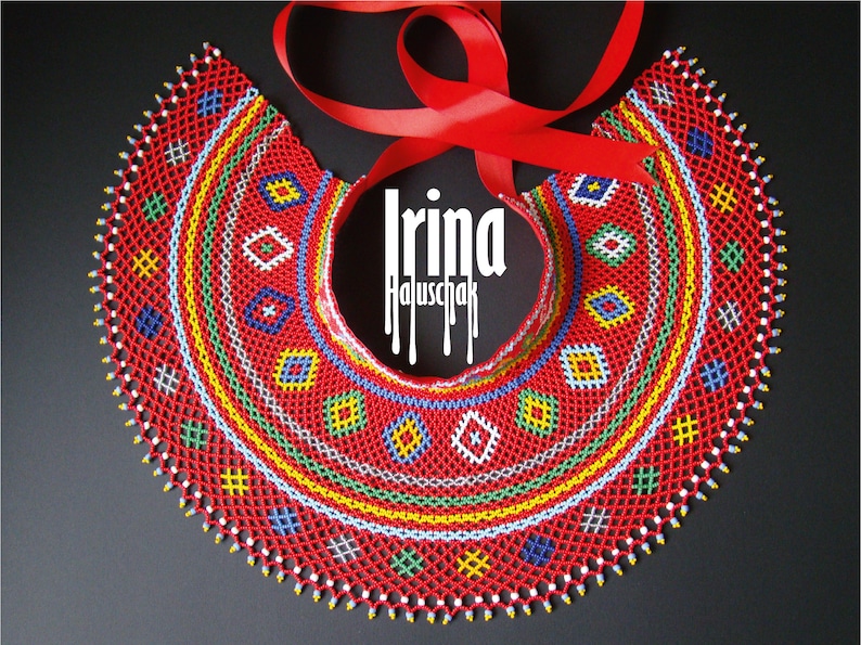 Traditional Ukrainian Lemko Seed Bead Necklace Krywulka. Red Beaded ...