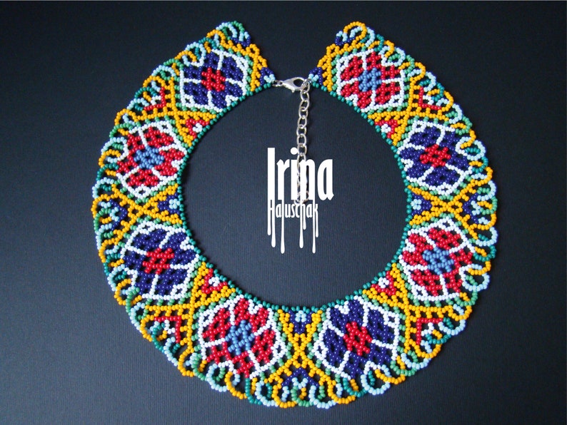 Flower Pattern Beaded Necklace Ukraine Seed Bead Necklace - Etsy