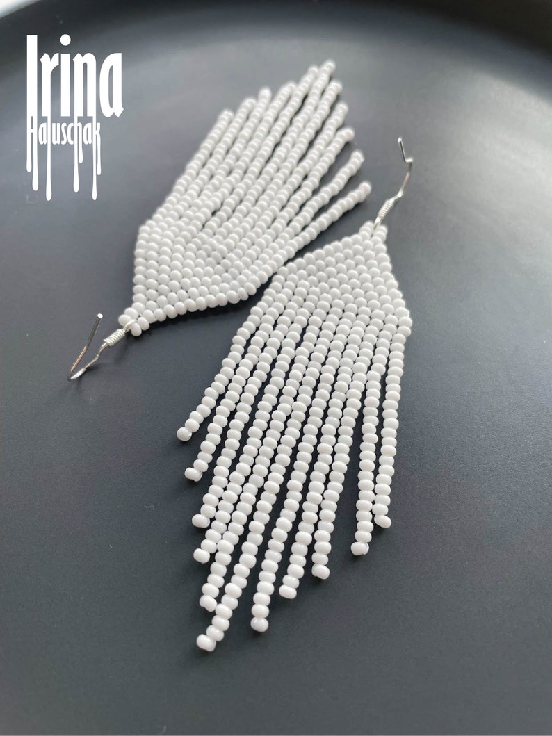 White Beaded Earrings. Seed Bead Earrings. Modern Earrings, Boho ...