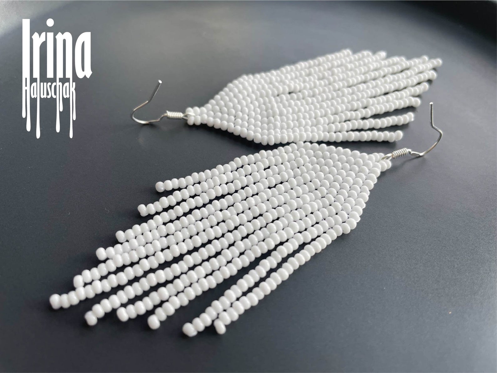 White Beaded Earrings. Seed Bead Earrings. Modern Earrings, Boho ...