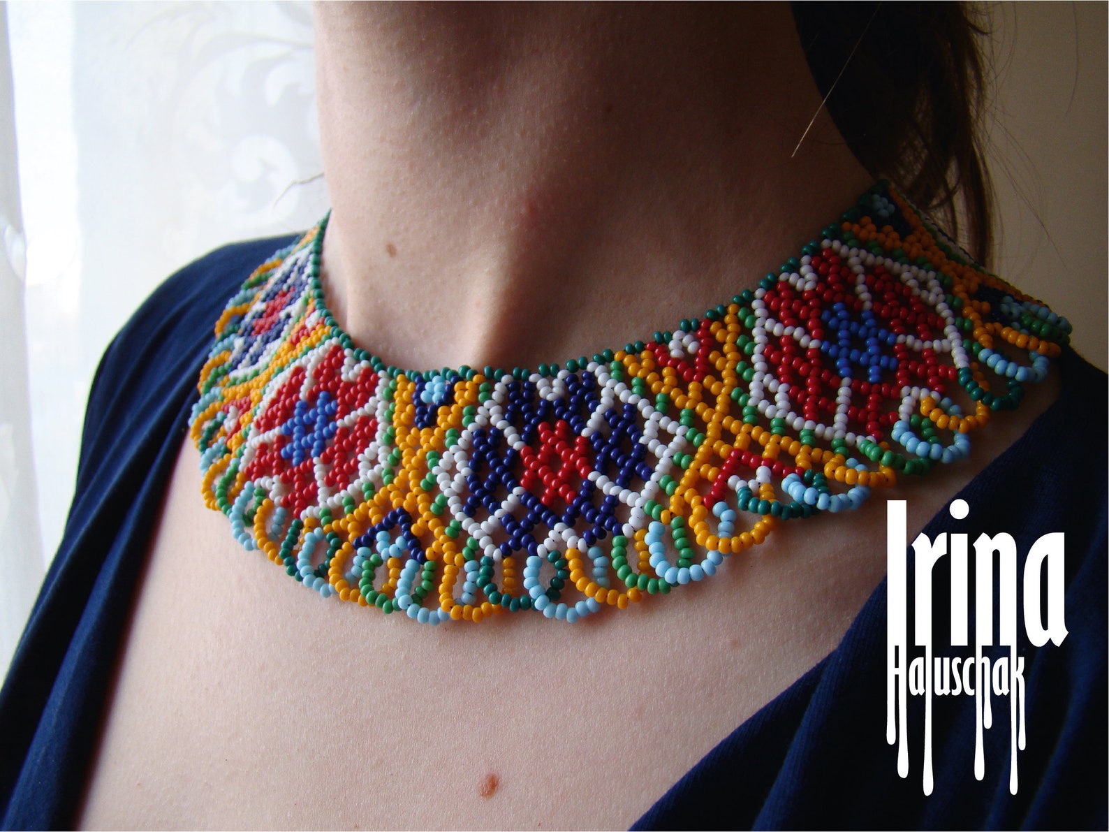 Flower Pattern Beaded Necklace Ukraine Seed Bead Necklace - Etsy