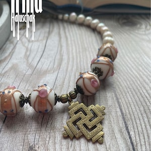 White Ukraine Necklace Hutsul Brass Cross Necklace Zgarda Cross ...