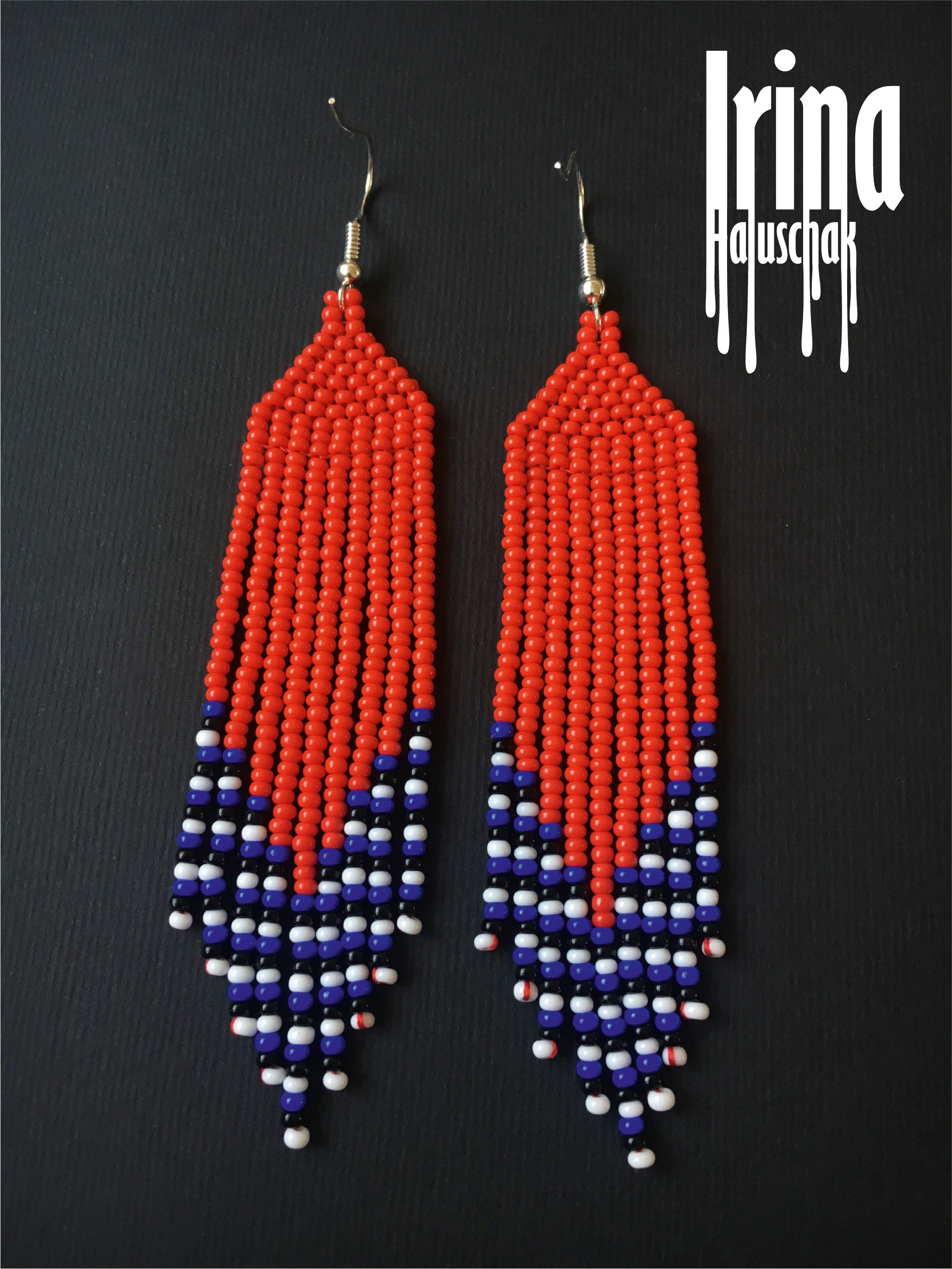 Beaded Earrings Red Seed Bead Earrings Native American | Etsy