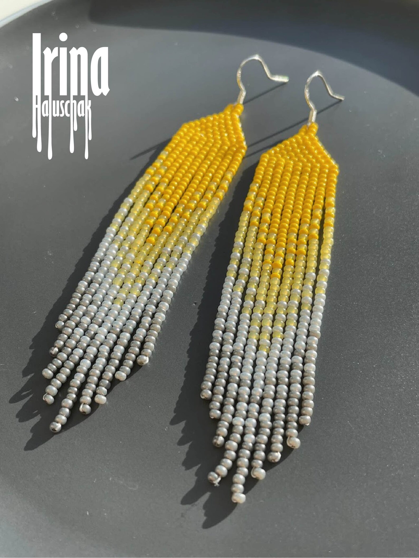 Yellow and Grey Shadows Beaded Earrings Gradient Seed Bead - Etsy