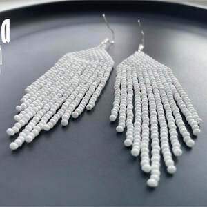 White Beaded Earrings. Seed Bead Earrings. Modern Earrings, Boho ...