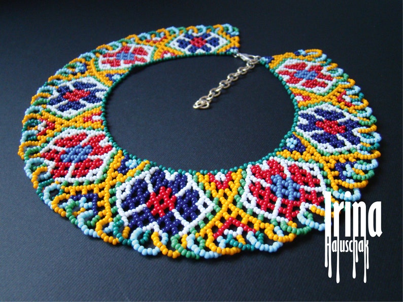 Flower Pattern Beaded Necklace Ukraine Seed Bead Necklace - Etsy