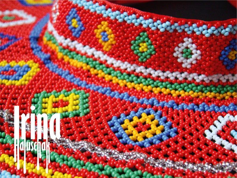 Traditional Ukrainian Lemko seed bead necklace krywulka. Red | Etsy