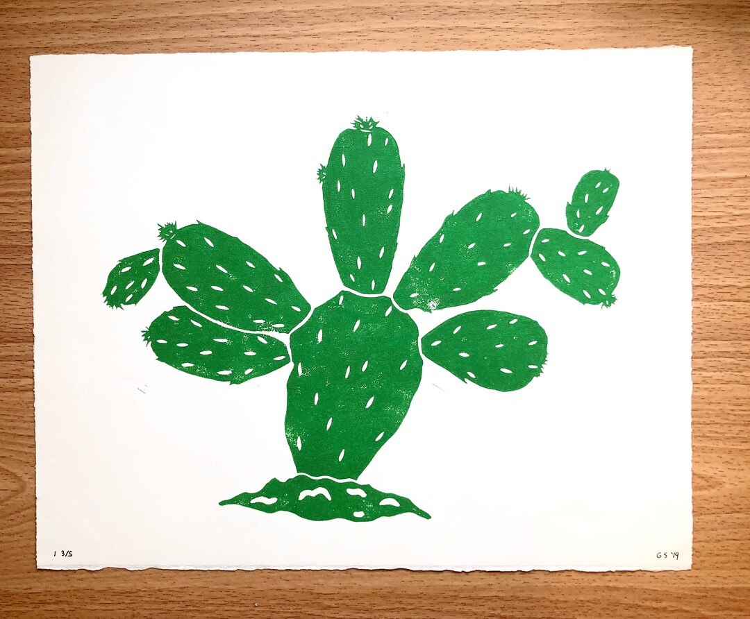 Cactus Linocut Print - Etsy