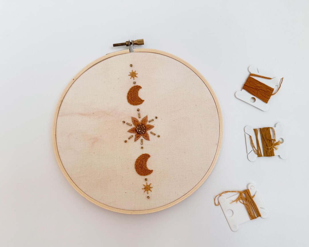 Celestial Embroidery Hoop // Sun Embroidery // Moon Embroidery // Moon ...