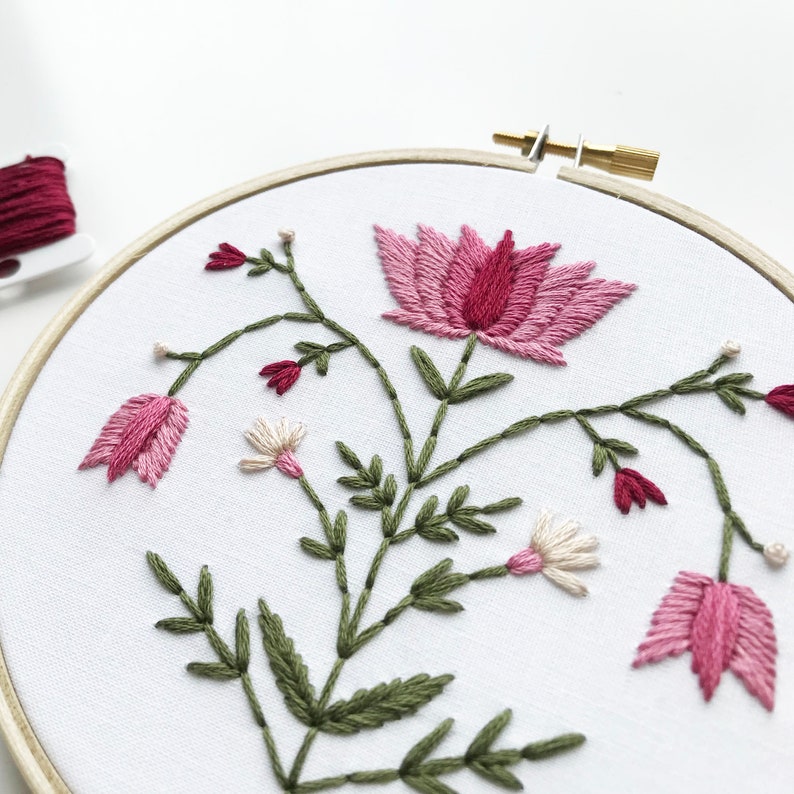 July Floral Embroidery Pattern // Lotus Embroidery Pattern // | Etsy