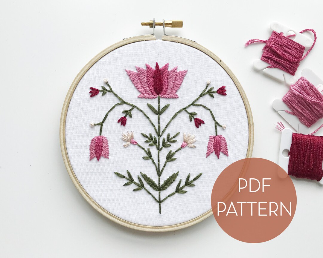 July Floral Embroidery Pattern // Lotus Embroidery Pattern // DIY ...