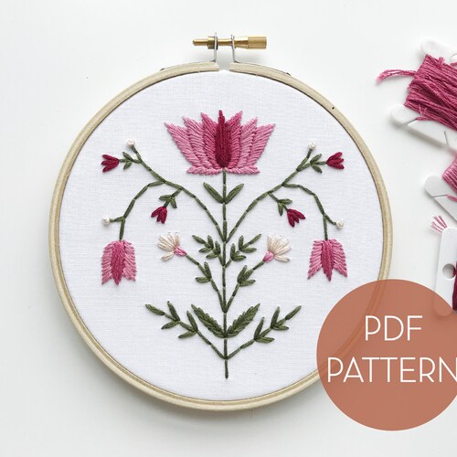 July Floral Embroidery Pattern // Lotus Embroidery Pattern // - Etsy
