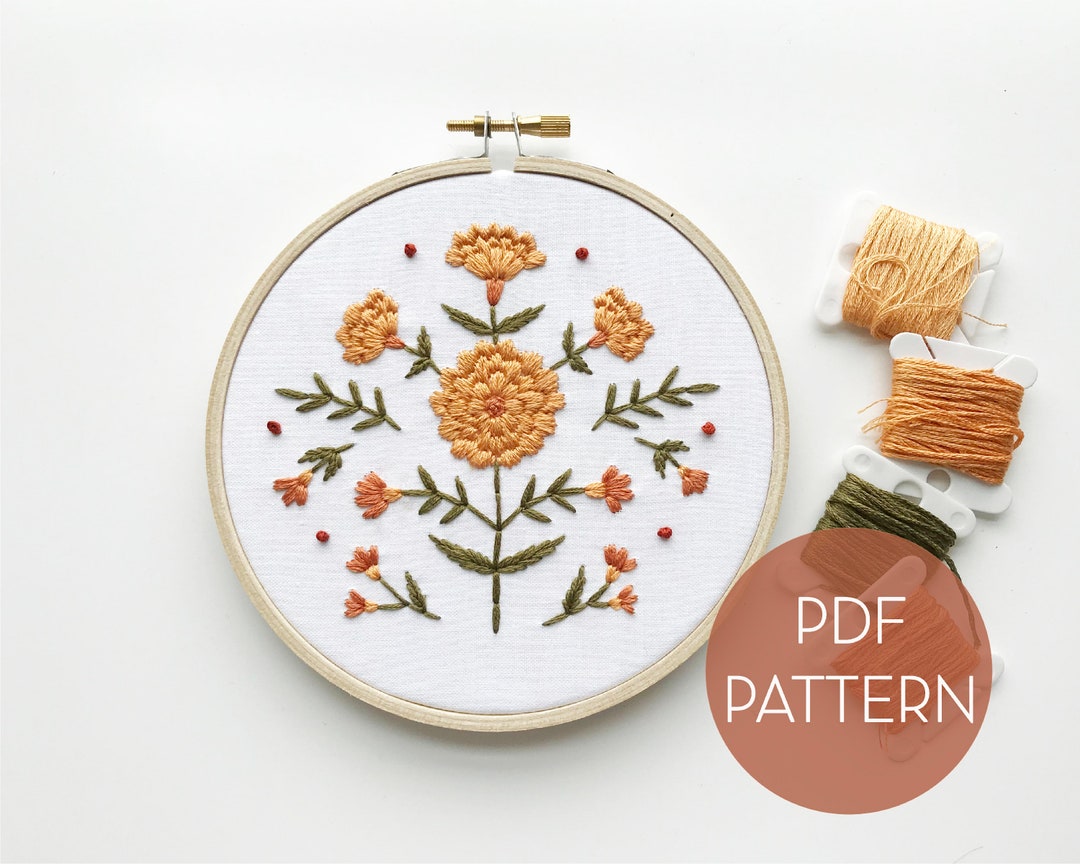 October Floral Embroidery Pattern // Marigold Embroidery Pattern // DIY ...