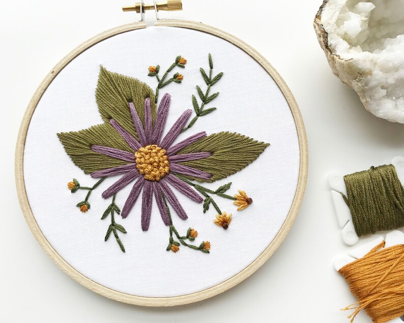 September Floral Embroidery Pattern // Aster Embroidery | Etsy