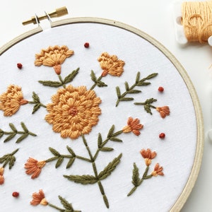 October Floral Embroidery Pattern // Marigold Embroidery Pattern // DIY ...
