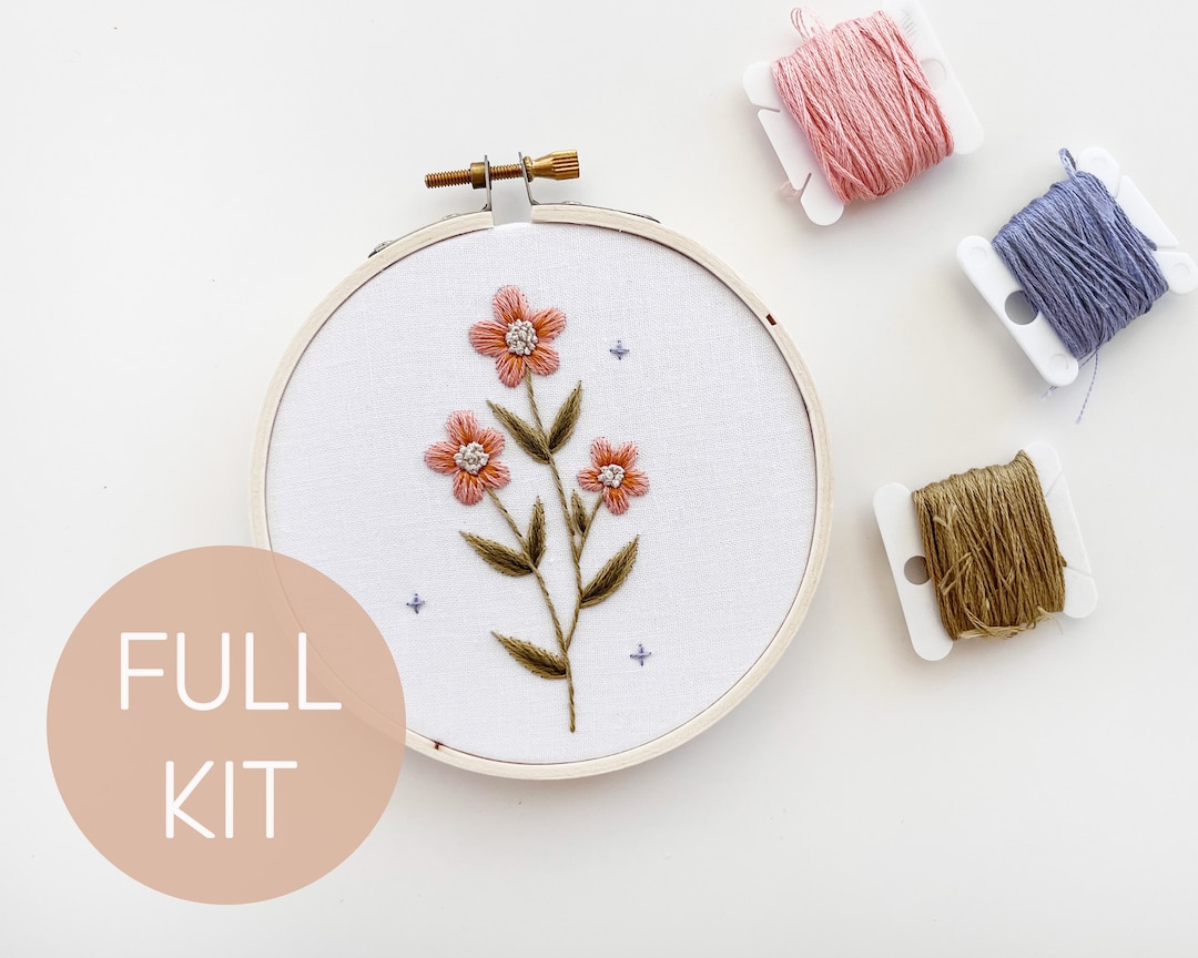 Pink Floral Embroidery Kit, Hand Embroidery Kit / DIY Embroidery, Boho ...