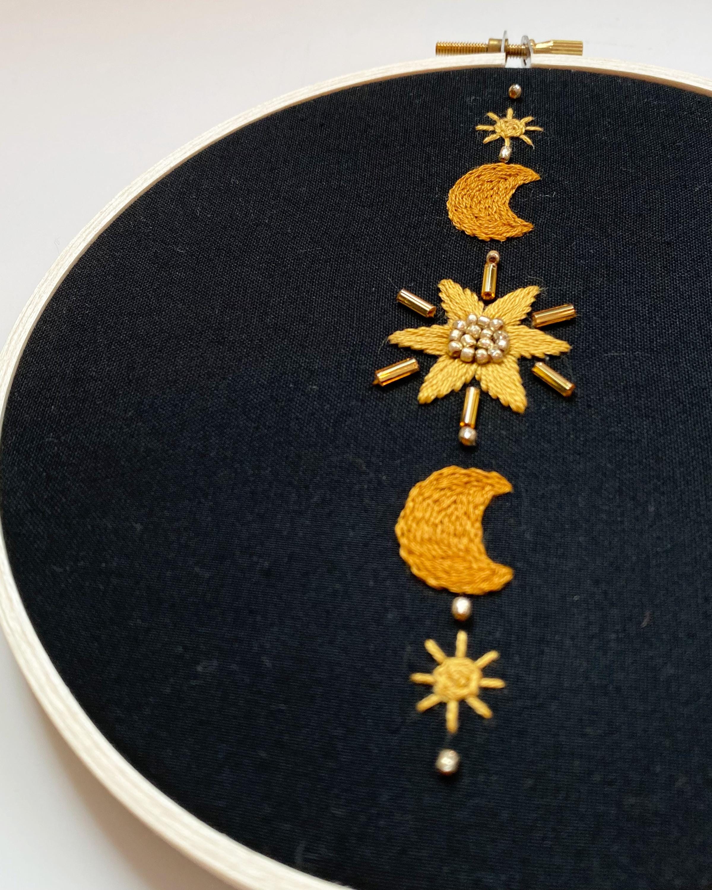 Black Celestial Embroidery Hoop // Moon Embroidery // Sun Embroidery ...