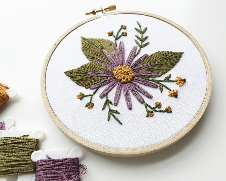 September Floral Embroidery Pattern // Aster Embroidery | Etsy