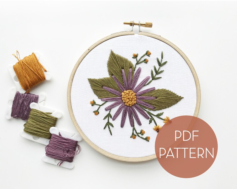 September Floral Embroidery Pattern // Aster Embroidery - Etsy
