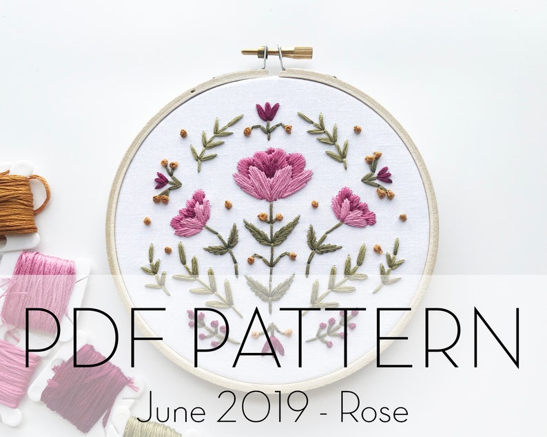 June Floral Embroidery Pattern // Rose Embroidery Pattern // | Etsy