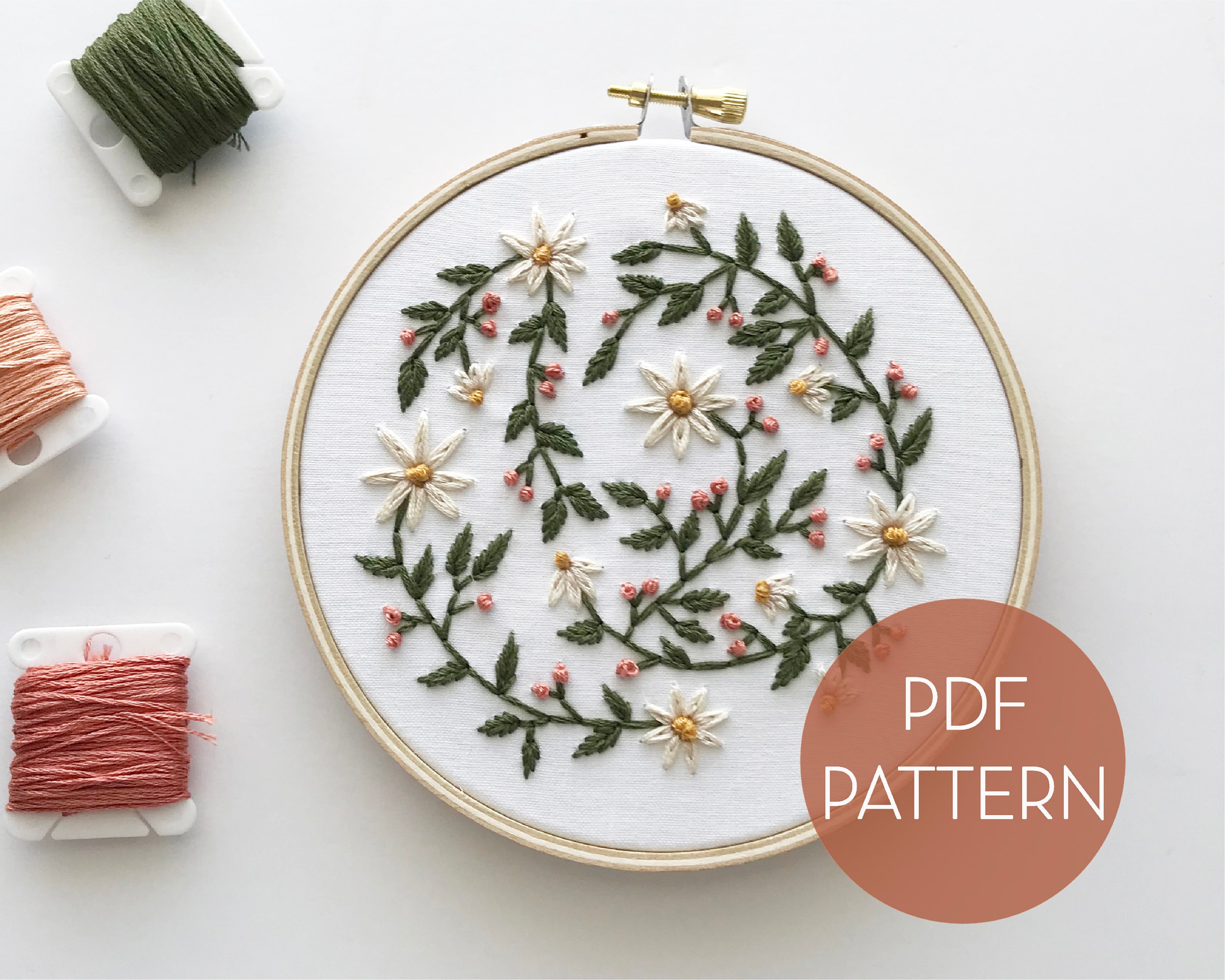 April Floral Embroidery Pattern // Daisy Embroidery Pattern // | Etsy